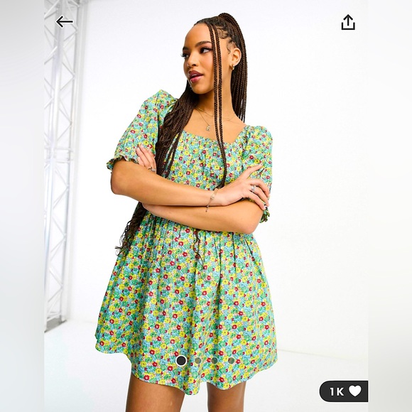 ASOS | Dresses | Asos Wednesdays Girl Ditsy Floral Puff Sleeve Smocked ...